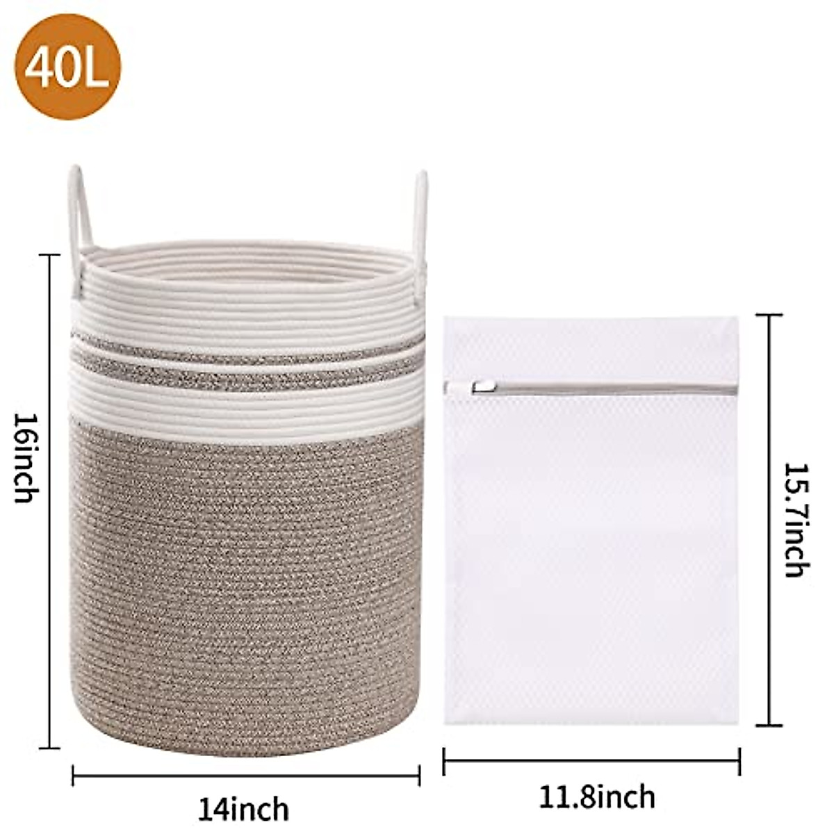 3pcs Blanket Basket, 1pc 40L Cotton Rope Lundry Hamper and 2pcs Mesh Lundry Bag, Storage Basket with handle for Living Room, Laundry Basket for Pillows Toys Clothes. (40L)