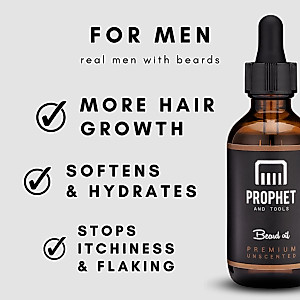 Prophet and Tools Unscented Beard Oil, Organic Revolutionary Formula helps for Thicker Beard Growth, Soften Hairs, Relieve Itch and Dryness, Great for Long Beards, 2oz