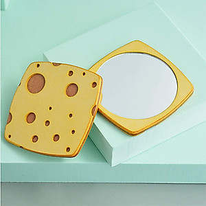 Vanity Mirror Handheld Mirror Small Makeup Mirror Portable Portable Mirror Cowhide Cheese Design High-Definition Makeup Mirror Household Cosmetic Mirror