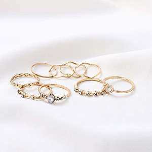 GRAEEN Knuckle Rings Index Finger Rings Hollow Love Rose Gold Ring Sets for Women (Pack of 9) (Style 1)