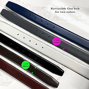 RB30 Reversible Belt Strap Replacement Genuine Leather Dress Belt Strap 1-1/8"(30mm) Wide (Black/Burgundy, 38)