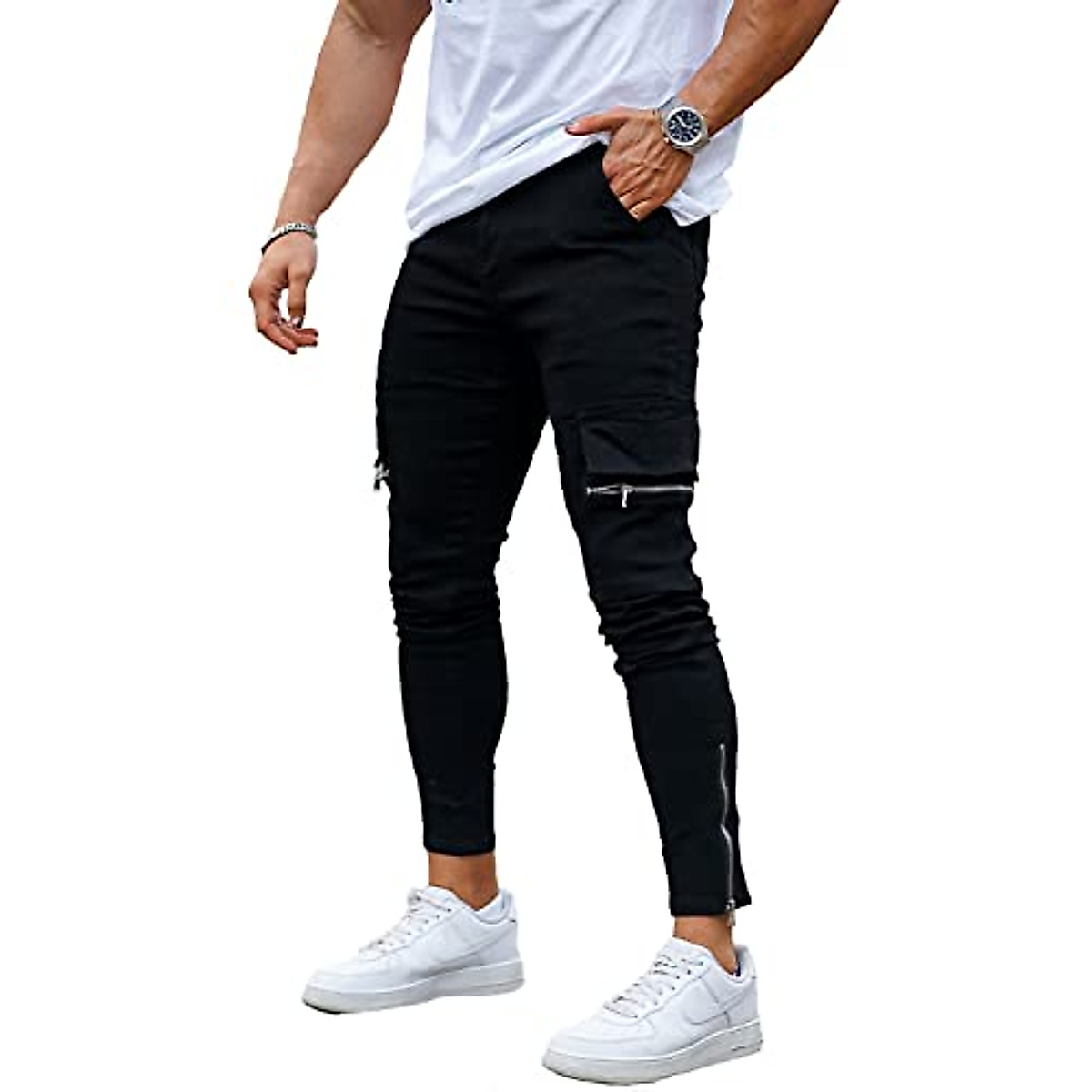 GINGTTO Black Jeans for Men Stretch Fit Skinny Denim Pants for Men Slim Size 32