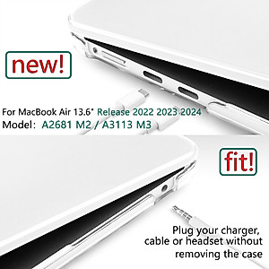 TWOLSKOO for M3 MacBook Air 13.6 Inch Case 2022 2023 2024 Release A2681 M2 A3113, Plastic Hard Shell Cover with Trackpad Film & Keyboard Cover & Screen Film for MacBook Air 13.6", Crystal Clear