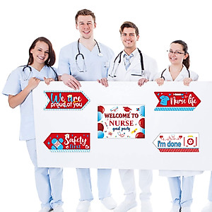20 Pieces Nurse Graduation Decorations Nursing Graduation Party Supplies Arrows Cap Nurses Day Decorations Happy Nurses Week Decorations Nurse Kit Graduation Sign for Grad Nurse Nursing Congrats Party