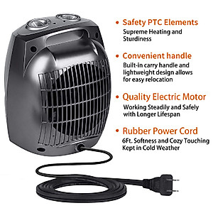 Portable Space Heater, Ceramic Electric Heaters 1500W/750W with Adjustable Thermostat, Overheat and Tip Over Protection, Fan and Heater Combo for Office Bedroom Desk Nightstand Dorm Table Indoor Use