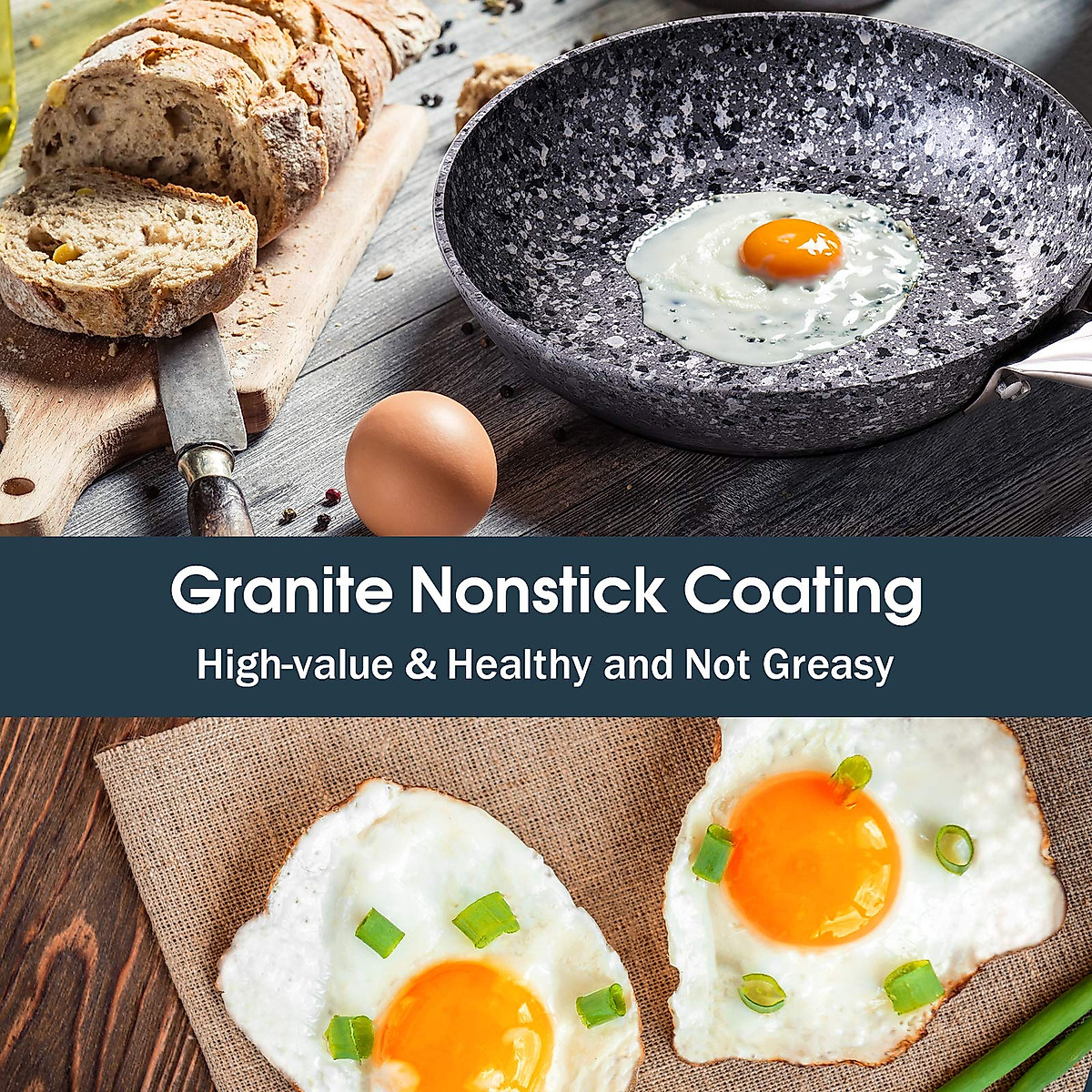 8" Small Frying Pan- KOCH SYSTEME CS 8" Ultra Nonstick Frying Pan with Lid, Granite Skillet with APEO & PFOA-Free Stone Earth Coating, Aluminum Alloy Stir Fry Pan, Stainless Steel Handle, Oven Safe