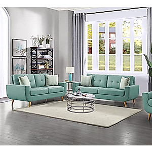 Lexicon Mckinley Tufted Fabric Loveseat with 2 Pillows, 67.5" W, Teal