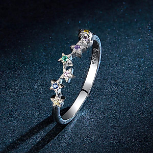 Presentski Star Ring 925 Sterling Silver-Color CZ Dainty Rings for Women