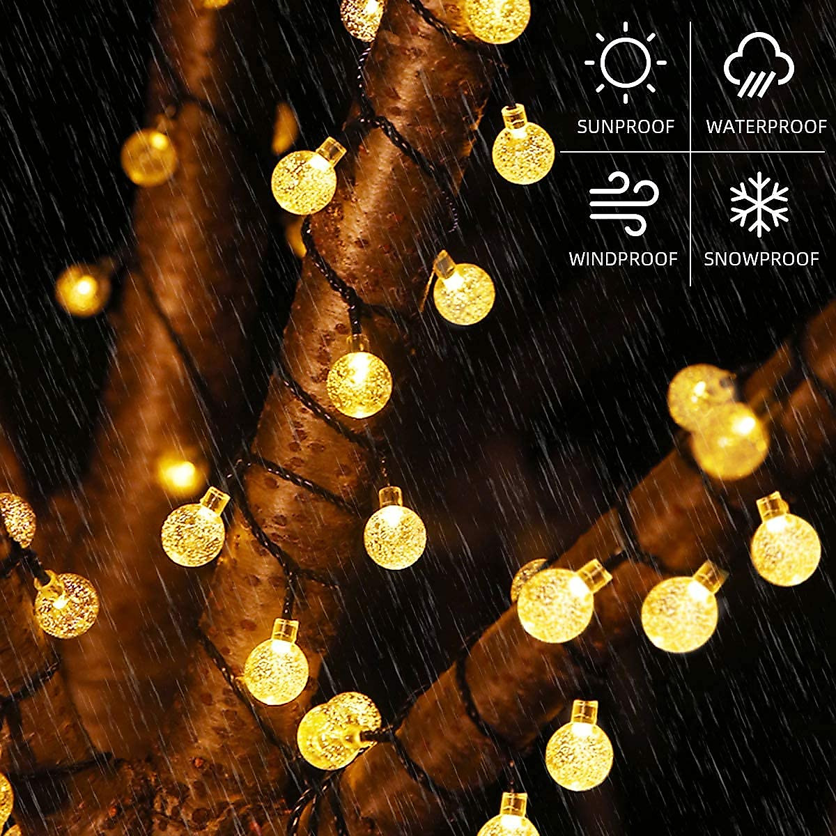 Solar String Lights Outdoor YEEMATOP 60 LED 36 Feet Solar Fairy Lights with 8 Lighting Modes,Indoor String Lights Waterproof Crystal Globe Lights for Garden,Party,Wedding,Christmas Decor (Warm White)