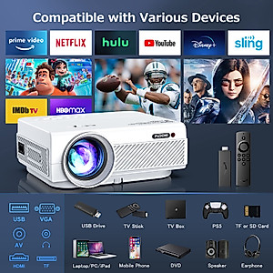 Projector with WiFi and Bluetooth, FUDONI 5G WiFi Native 1080P Outdoor Projector 11000L Support 4K, Portable Movie Projector with Screen and Max 300", for iOS/Android/Laptop/TV Stick/HDMI/USB/VGA/TF
