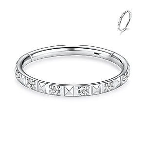 PEAKLINK 16G Septum Clicker Ring Conch Hoop Ring Surgical Steel Daith Earrings Clicker Nose Ring Helix Hinged Segment Ring Conch Ring Silver Cartilage Lobe Lip Tragus Piercing Jewelry 6mm