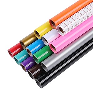 HTVRONT Permanent Vinyl for Cricut - 13Pack Multi-Colors Permanent Adhesive Vinyl Rolls, 12" x 3 ft Craft Adhesive Vinyl for Cricut +1 Transfer Tape for Vinyl, Silhouette, Cameo Cutters