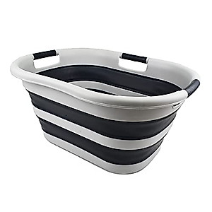 SAMMART 40L (10.5 Gallon) Collapsible Plastic Laundry Basket - Foldable Pop Up Storage Container/Organizer - Portable Washing Tub - Space Saving Hamper/Basket (Grey/Slate Grey)