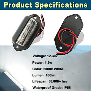 2PCS Xenon White LED License Plate Light, 12V-24V DC Waterproof 6-SMD Lamp Taillight, For Truck SUV Trailer Van RV Boats as Step Courtesy Light, Dome/Cargo Lights or Under Hood Light