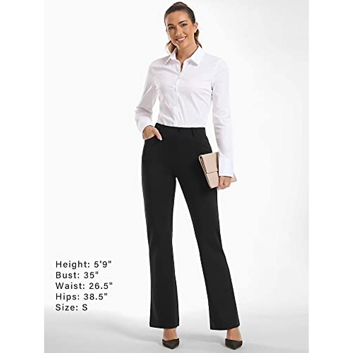 Stelle Women's Bootcut Dress Pants Business Casual 31" Stretchy Work Pants with Pockets Pull On Regular Slacks for Office (Black, Large)