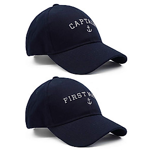 Captain Hat & First Mate | Matching Skipper Boating Baseball Caps | Nautical Navy Marine Sailor Hats (Navy)