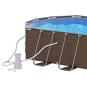 Outsunny 14' x 10' x 3' Above Ground Swimming Pool, Non-Inflatable Rectangular Steel Frame Pool with Filter Pump, Safety Ladder for 1-6 People, Brown