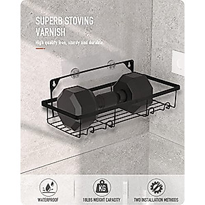 Baffect Shower Caddy, 5-Pack Non-marking Self Adhesive Shower Shelves, Black Bathroom Shower Caddy Shelf with Hooks Bathroom Essentials