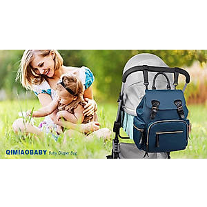 QIMIAOBABY Diaper Backpack, Waterproof Nylon Baby Nappy Storage Bag (Blue)