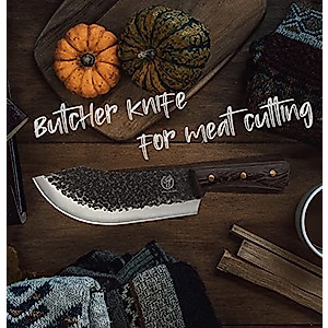 ZENG JIA DAO Butcher Knife - 7'' Bullnose Breaking Knife Meat Cleaver Knife for Meat Cutting - Vacuum Treated High Carbon Steel - Chopping Knife for Kitchen, Outdoor Camping, BBQ 2024 Gift