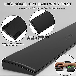 Wireless Gaming Keyboard Mouse and Wrist Rest Combo Rainbow Backlight Silent Mechanical Feel Keyboard with 7 Color Breathing Mute Mice Memory Foam Cushion Hand Rest for Computer PC Gamer