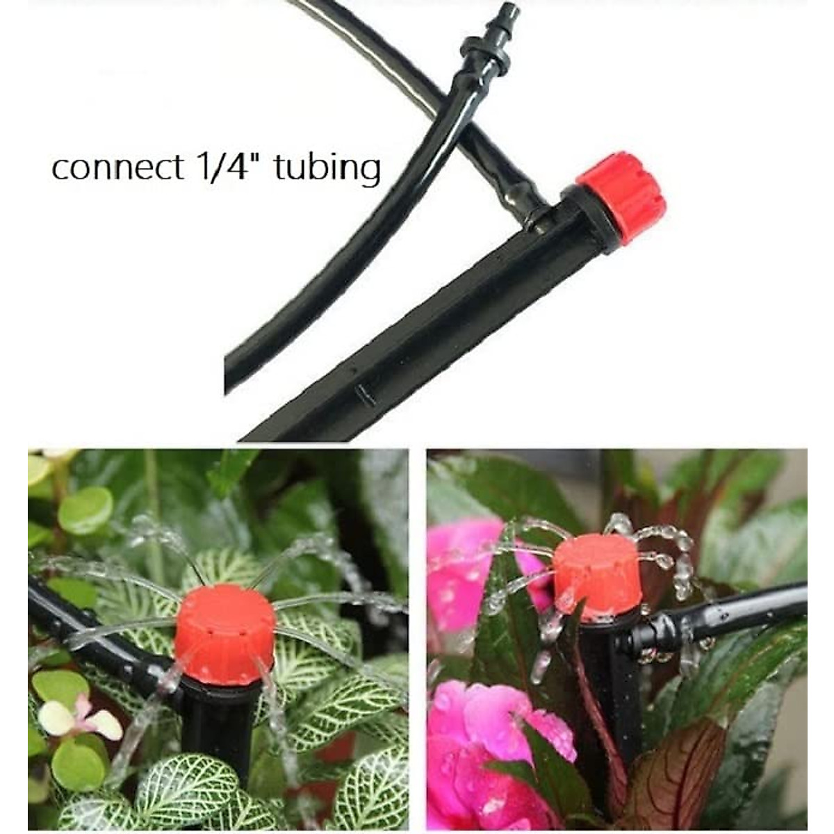 La Farah 50pcs Drip Irrigation Emitters for 1/4" Irrigation Tubing,Adjustable 360 Degree Irrigation Dripper with 1/4" Barbed Coupling Fittings,Garden Drip Emitters for (4-7mm) Watering System Kit