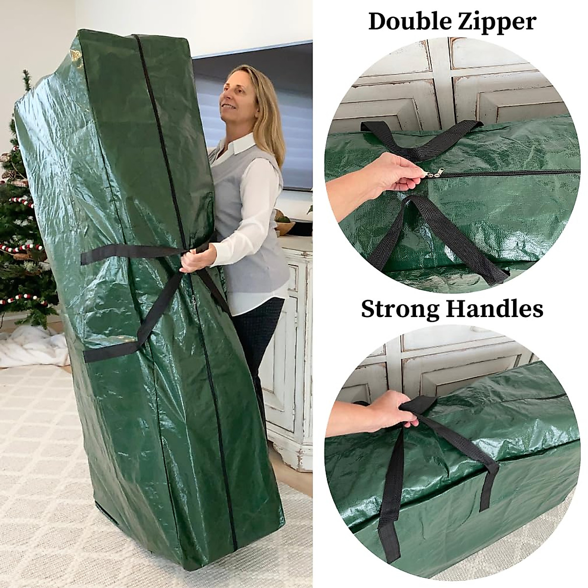 Evelots Christmas Tree Storage Bag - Fits 9 Ft Artificial Trees - Plastic Water Resistant Christmas Tree Bag - Strong Durable Handles Green