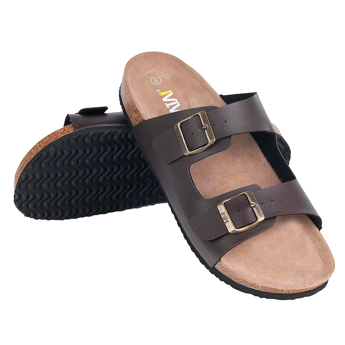 WTW Men's Cork Footbed Sandals Slip on Beach Slide Slipper Shoes with Adjustable Metal Buckle Strap for Men Causal Style
