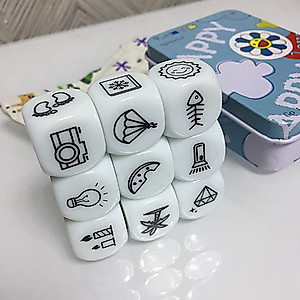 Mbarbs Happy Story 9 Cubes Bundle Dices Iron Box Storage Design Creative Kids Game Storytelling Game for Kids and Adults