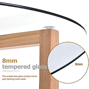 Round Accent Coffee Table, Modern Cocktail Table with Tempered Glass Top and Sturdy Wood Base, Sofa End Table Center Table for Living Room, Office, Small Spaces, Easy to Assemble, Natural