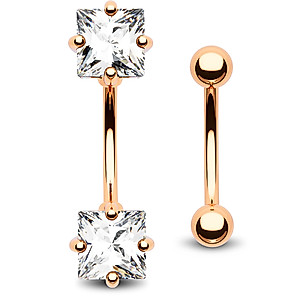 Jewseen 2pcs 16g Small Size Belly Button Rings Pack Surgical Steel Square AAA CZ Curved Barbell Navel Rings New