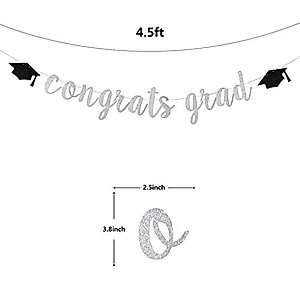 Silver Glitter Congrats Grad Banner for 2023 Graduation Decorations, Congratulations High School/College/University Graduation Decorations Supplies