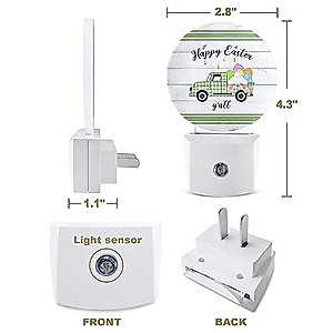 Night Light Plug into Wall, LED Nightlights Easter Green Truck with Eggs Bunny Wood Grain Small Nightlight Auto Dusk-to-Dawn Sensor Lamp LED Night Lights for Kid's Bedroom, Bathroom