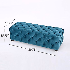 Christopher Knight Home Piper Velvet Ottoman, Dark Teal, Rectangle