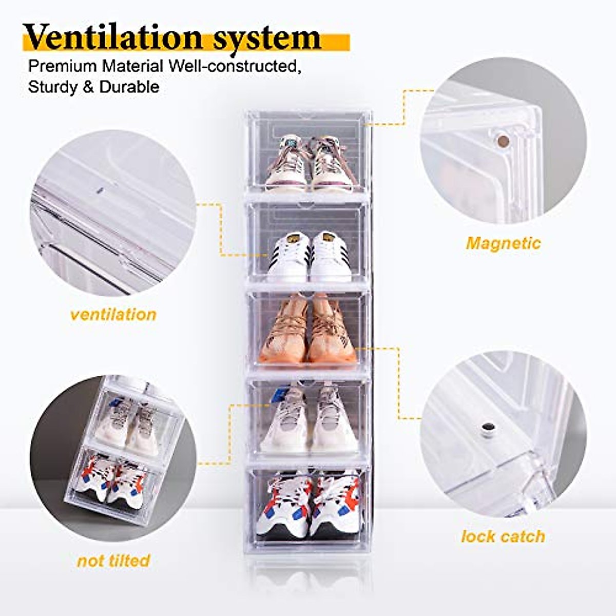 Attelite 6 Pack Large +3 Pack X-Large Drop Front Shoe Box Clear Shoe Storage Box, As Plastic Stackable Shoe Containers for Display Sneakers