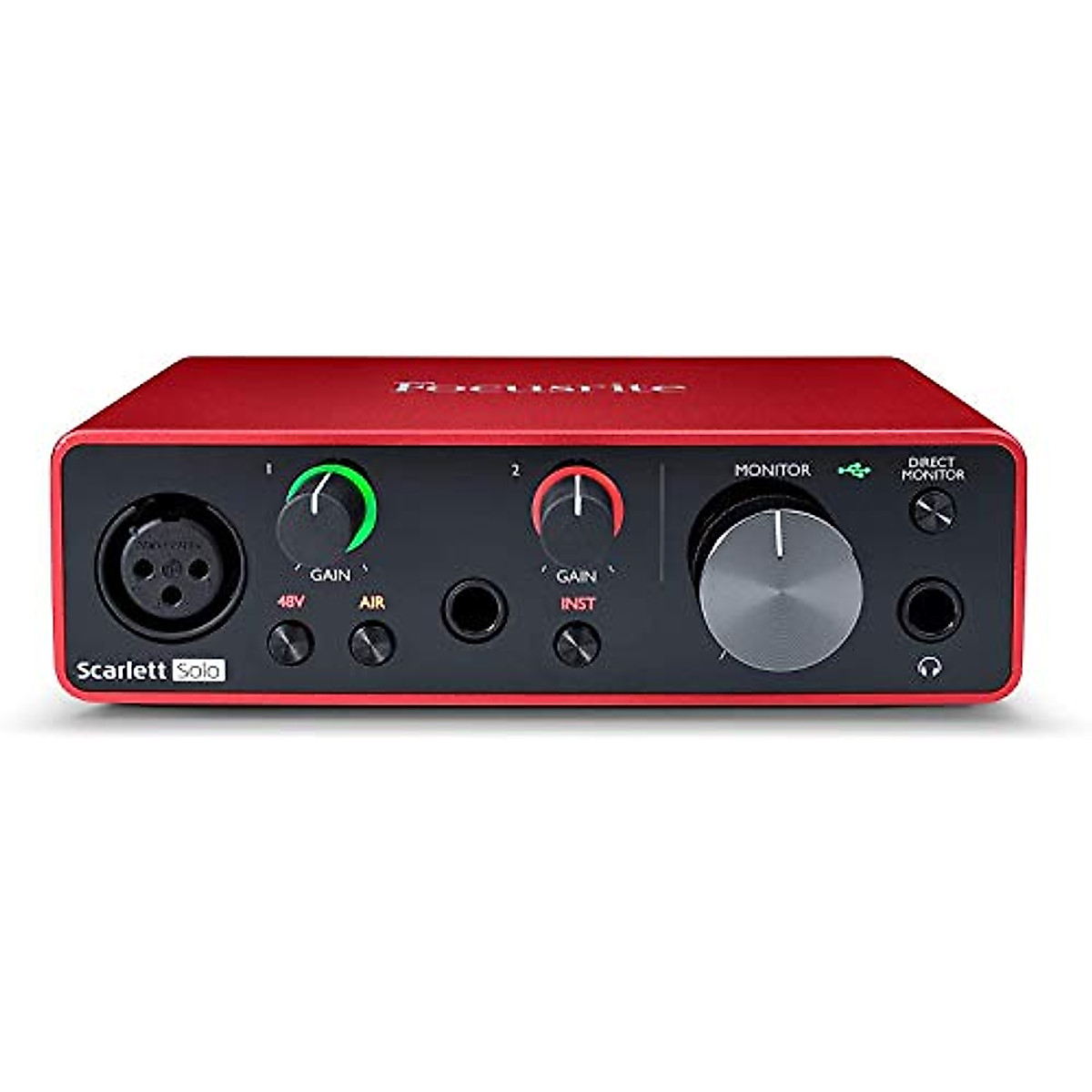 Focusrite Scarlett Solo Studio 3rd Gen USB Audio Interface and Recording Bundle with Monitors (Pair), Microphone Stand, 8mm TS Cable (2-Pack), and Pop Filter (5 Items)