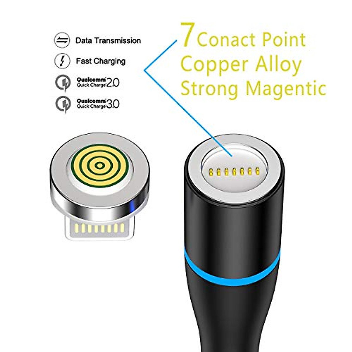 Utotrip Magnetic Charging Cable,(4-Pack,3ft,6ft,6ft,10ft) Magnetic 3A Fast Charging Cable,3-in-1 Data Transfer Magnetic Phone Charger Compatible with Micro USB,Type C(Black)