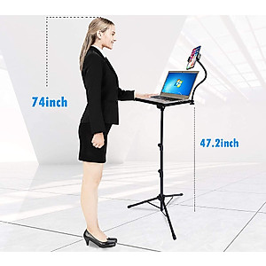 Projector Stand,Laptop Tripod Stand Adjustable Height 17.7 to 47.2 Inch with Gooseneck Phone Holder, Portable Projector Stand Tripod for Outdoor Movies-Detachable Computer DJ Racks Holder Mount