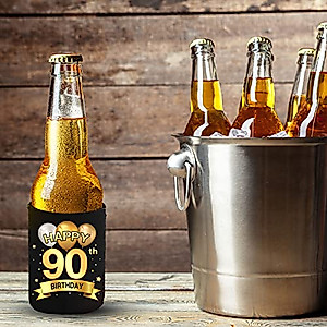 Greatingreat 90th Birthday Can Cooler Sleeves Pack of 12-90th Anniversary Decorations- Vintage 1933-90th Birthday Party Supplies - Black and Gold Ninety Birthday Cup Coolers