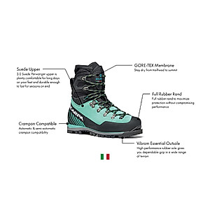 SCARPA Women's Mont Blanc Pro GTX Waterproof Gore-Tex Boots for Hiking and Mountaineering - Green Blue - 7-7.5