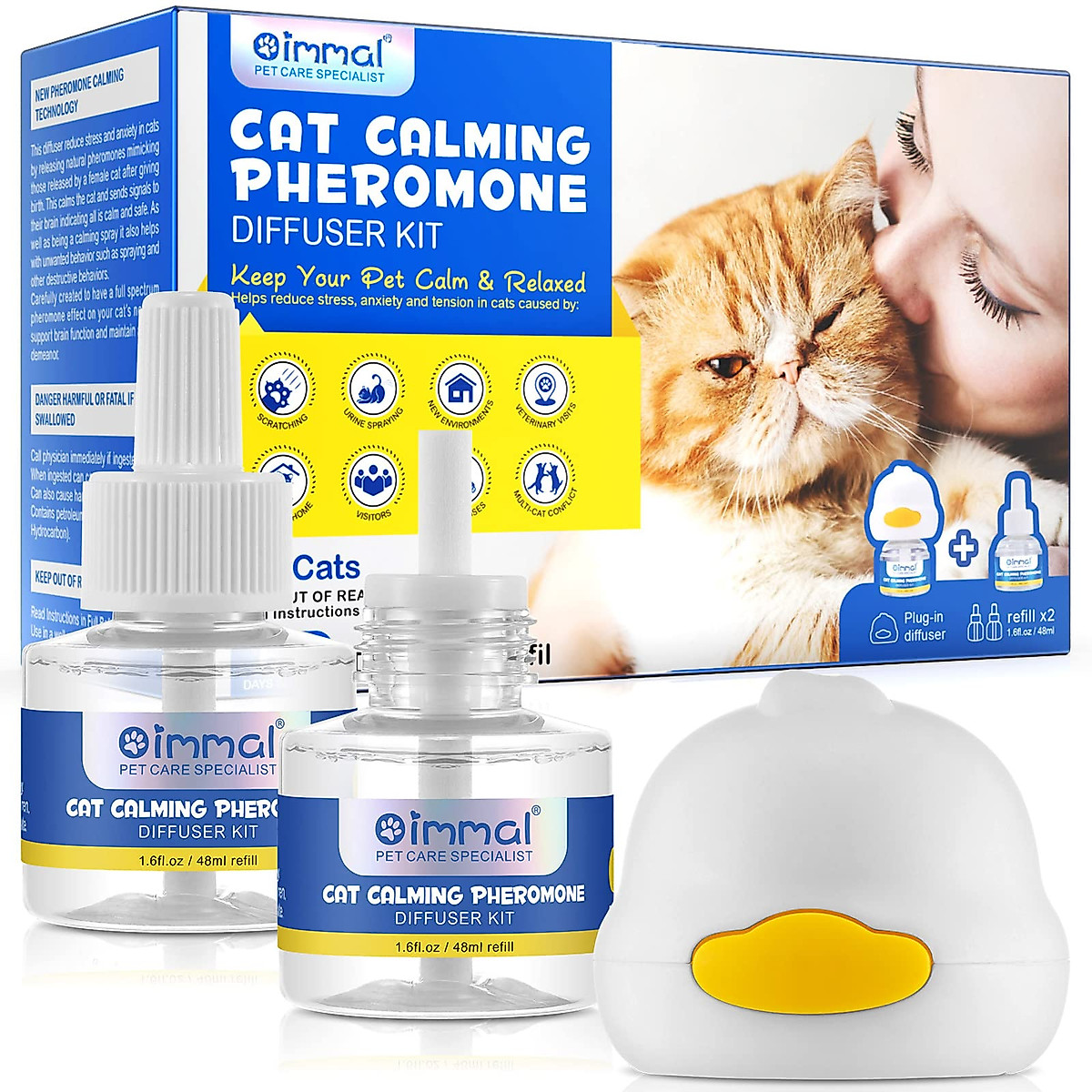 Calming Diffuser for Cat, 2 Pack Cat Calming Starter Kit, Plug-in Cat Pheromone Diffuser, Cat Calming Diffuser Kit for Cat Anxiety Relief, Spraying & Scratching(2x48ml Refills)