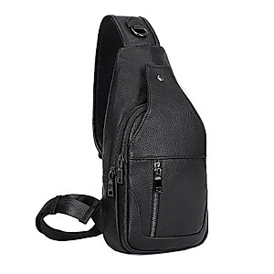 FLO-MOTOR Men's Leather Chest Bag Shoulder Bag for Women Backpack Handbag Crossbody Purse Waterproof Anti Theft Travel Hiking