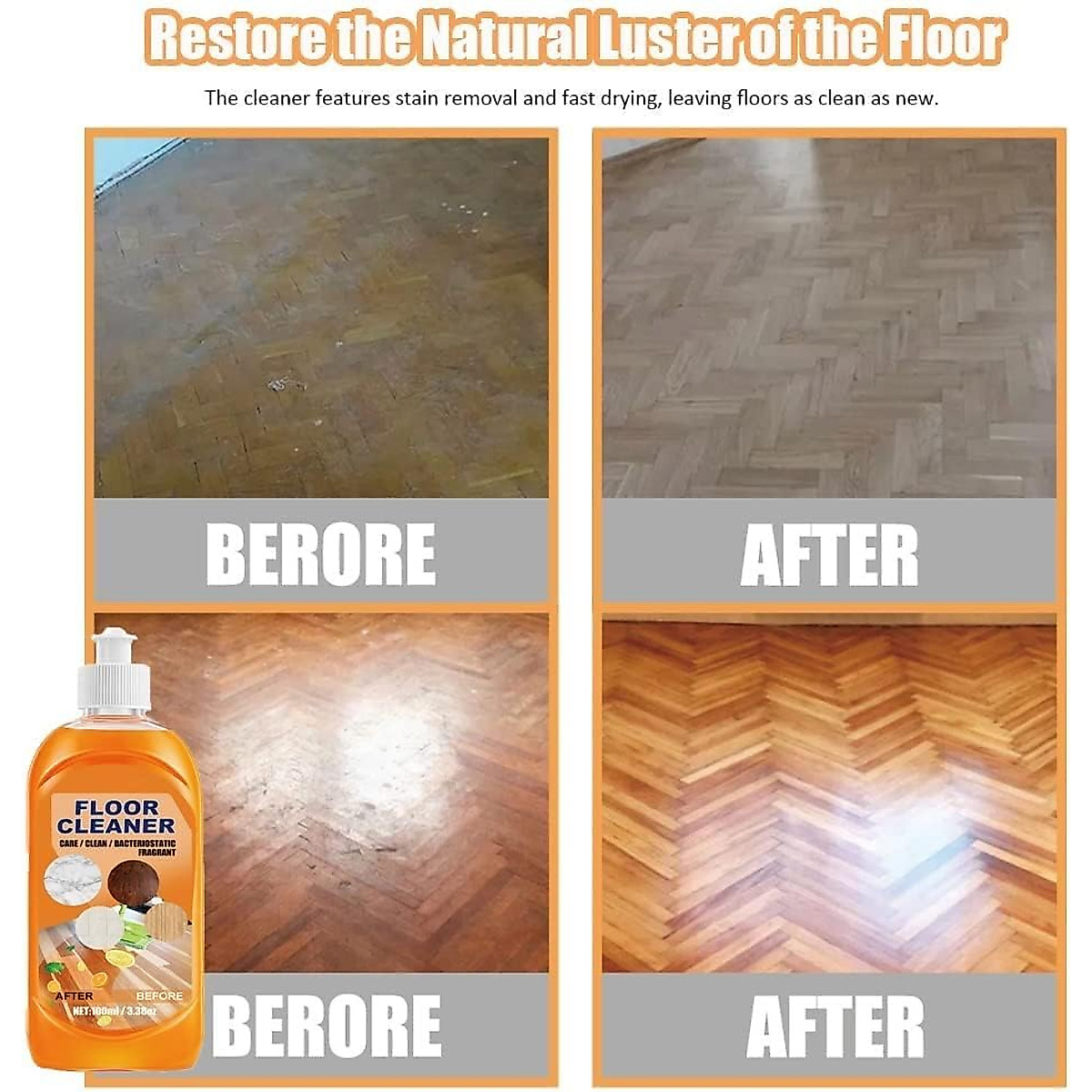 KCRPM Floor Cleaner, Powerful Decontamination Floor Cleaner, Momeng Hardwood Floor Cleaner Orange, Multipurpose Floor Cleaner for Wood (2pcs)