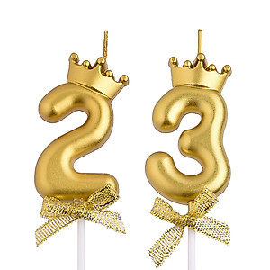 VSHILI 23rd 32nd Birthday Candles, Gold 32 23 Year Old Number Birthday Candles, Happy Birthday Party Cake Topper Decoration Gifts for Women Men