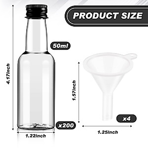 200 Pcs Mini Liquor Bottles 1.7 oz Plastic Empty Spirit Bottle with Black Screw Cap Mini Wine Bottles Hot Sauce Bottles Shot Bottles with Caps Liquid Funnel Easy Pouring Party