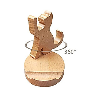 MHKBD Cute Cat Cell Phone Stand, Wooden Phone Stand Cell Phone Holder Desktop Cellphone Stand Universal Desk Stand for All Smart Phone Desk Decoration, Great Gift for Cat Lover Valentines Gift