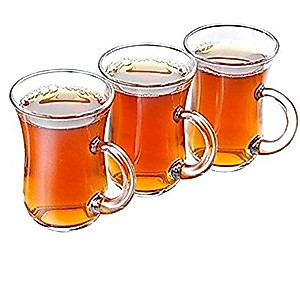 Turkish Tea Glasses With Handle - 6 pcs Tea Cups, Slim Waist Design and Thick Sole Prevent the Tea From Getting Cold, Capacity 145cc, 4 3/4 Oz, 2.5" x 4H"