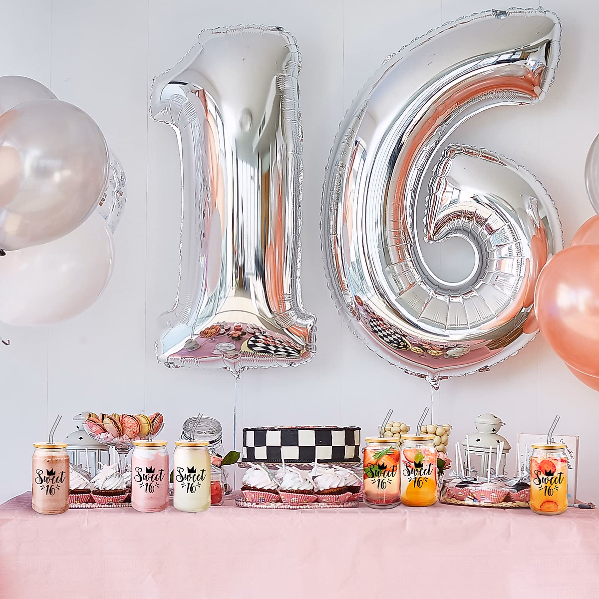 Lallisa 6 Pack Sweet 16 Gifts for Girls Drinking Glasses with Lids and Straw 16th Birthday Decorations Clear Sweet 16 Coffee Glass Cups for Daughter Granddaughter Niece Student Party Supplies Favors