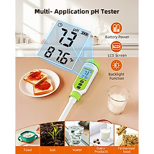 Tadeto Multifunctional Digital pH Meter for Food, High Precision Garden Soil pH Test Kit with LCD ℃/℉ Display for Plant/Solution, Water and Food pH Tester for Meat, Bread, Cheese,Water, Pool