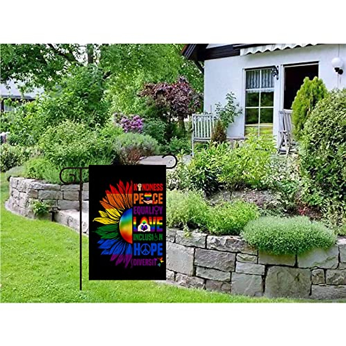 Sunflower Pride Flag Kindness Peace Equality Love Inclusion Hope Diversity Garden Flag 12x18 Vertical Double Sided Be Kind Yard Sign LGBT Community Outdoor Spring Summer Fall Winter Decorations